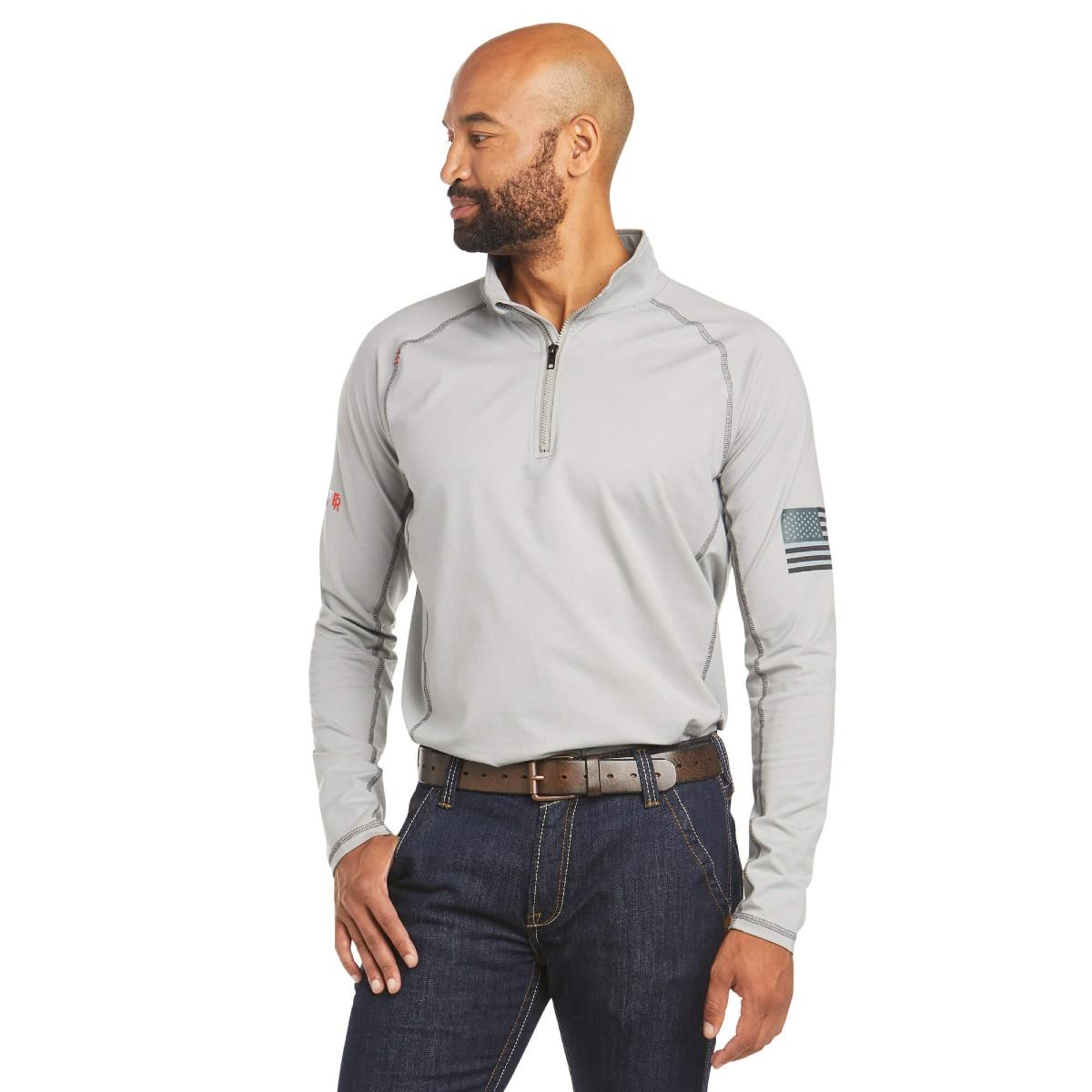 Ariat FR Combat Stretch Patriot Quarter Zip Work Shirt in Silver Fox