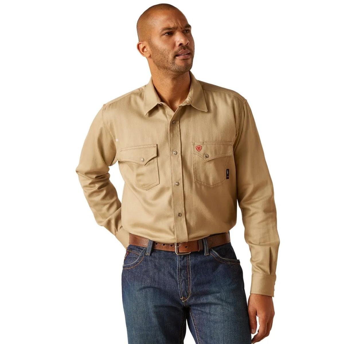 Ariat FR Solid Snap Work Shirt in Khaki