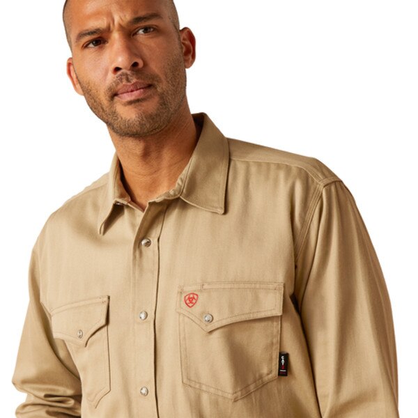 Ariat FR Solid Snap Work Shirt in Khaki