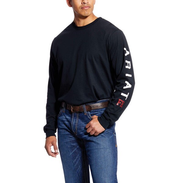 Ariat Mens FR Roughneck Logo Long Sleeve T Shirt in Black